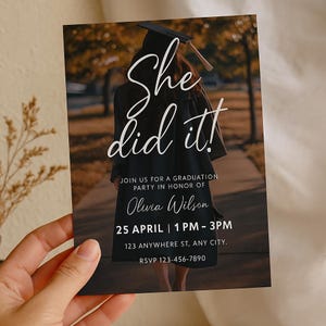 Graduation Party Invitation Editable | She Did It Grad Invite | Girl ...