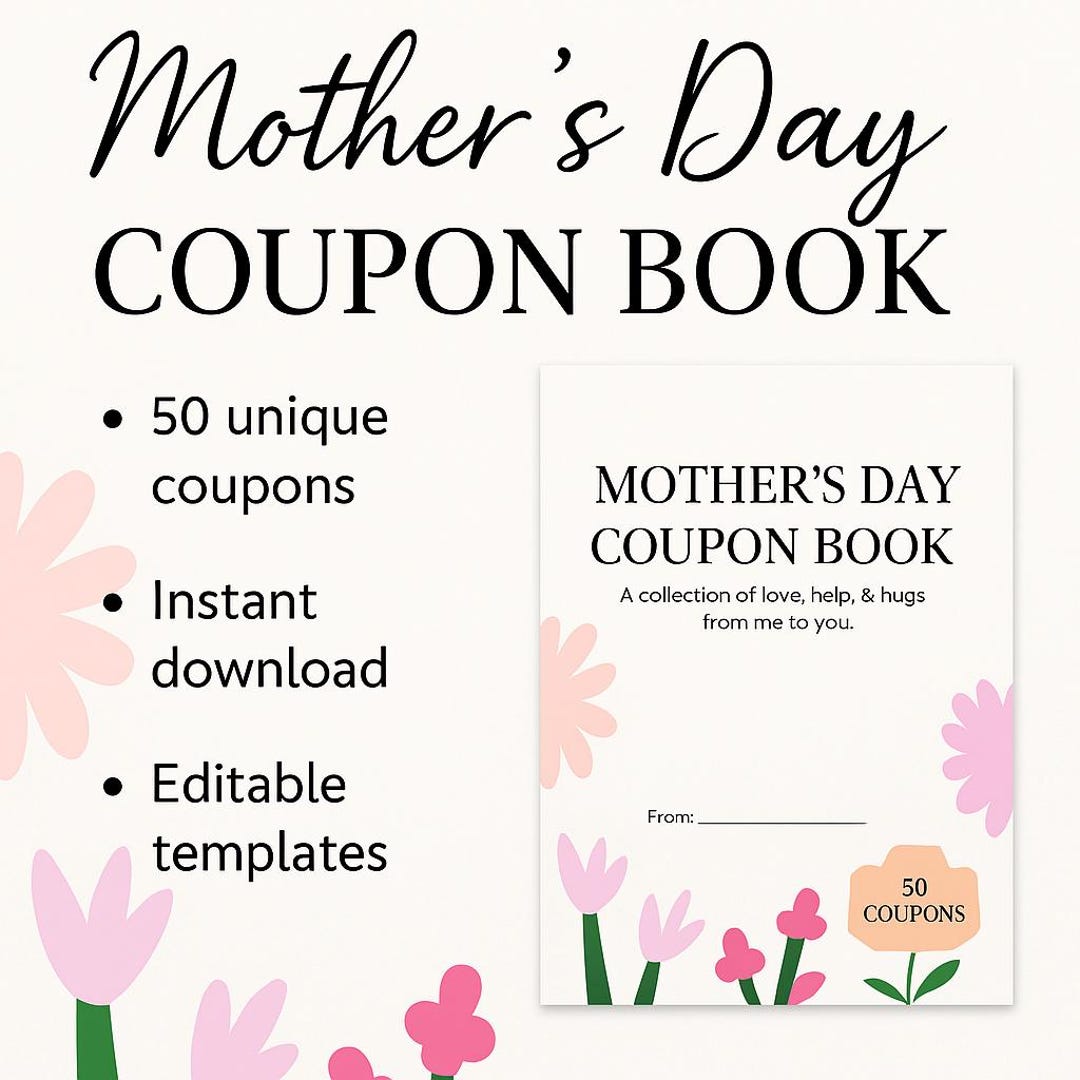 Mother’s Day Coupon Book Printable | 50 Editable Gift Coupons for Mom ...
