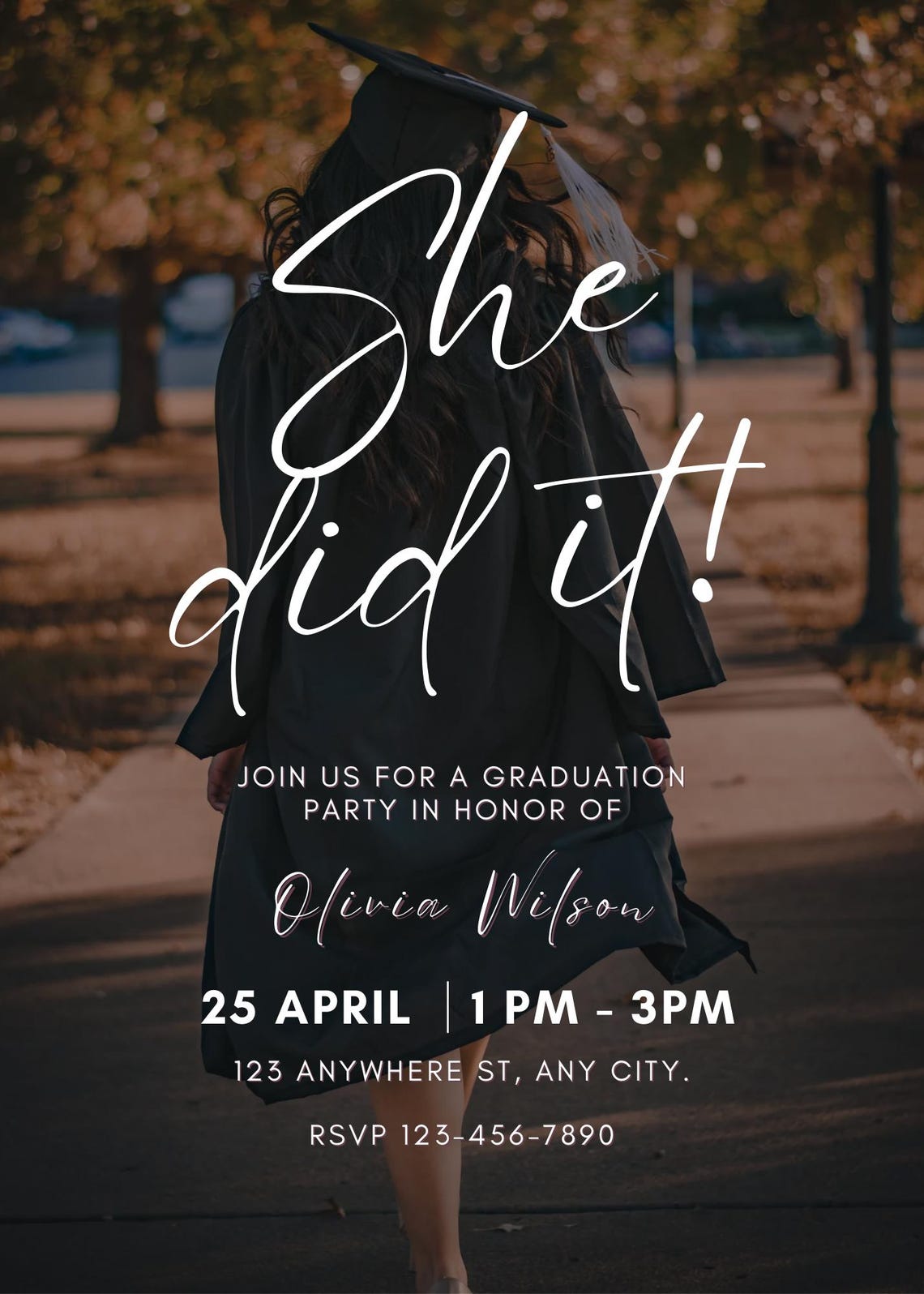 Graduation Party Invitation Editable | She Did It Grad Invite | Girl ...