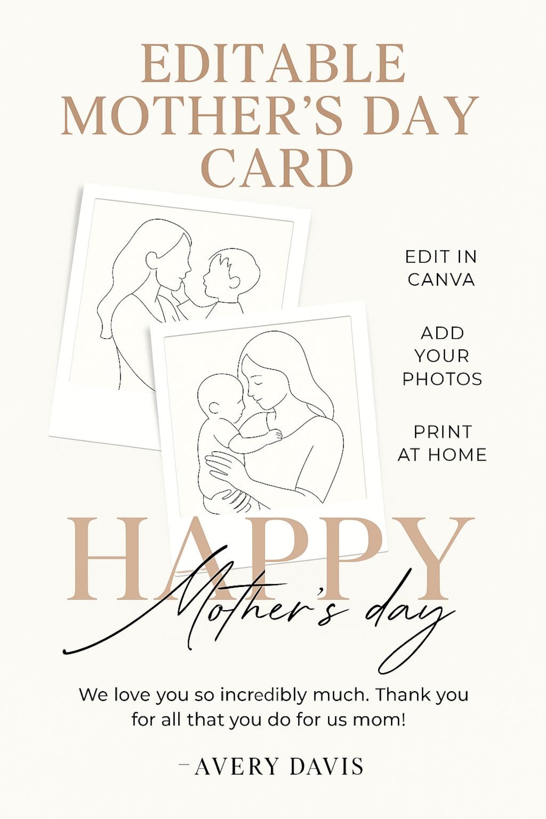 Editable Mother’s Day Card Template | Printable Card for Mom From Kids ...