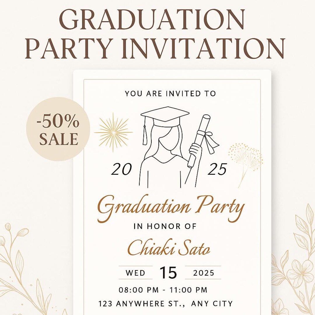 Editable Graduation Party Invitation Template | Class of 2025 Girl Grad ...