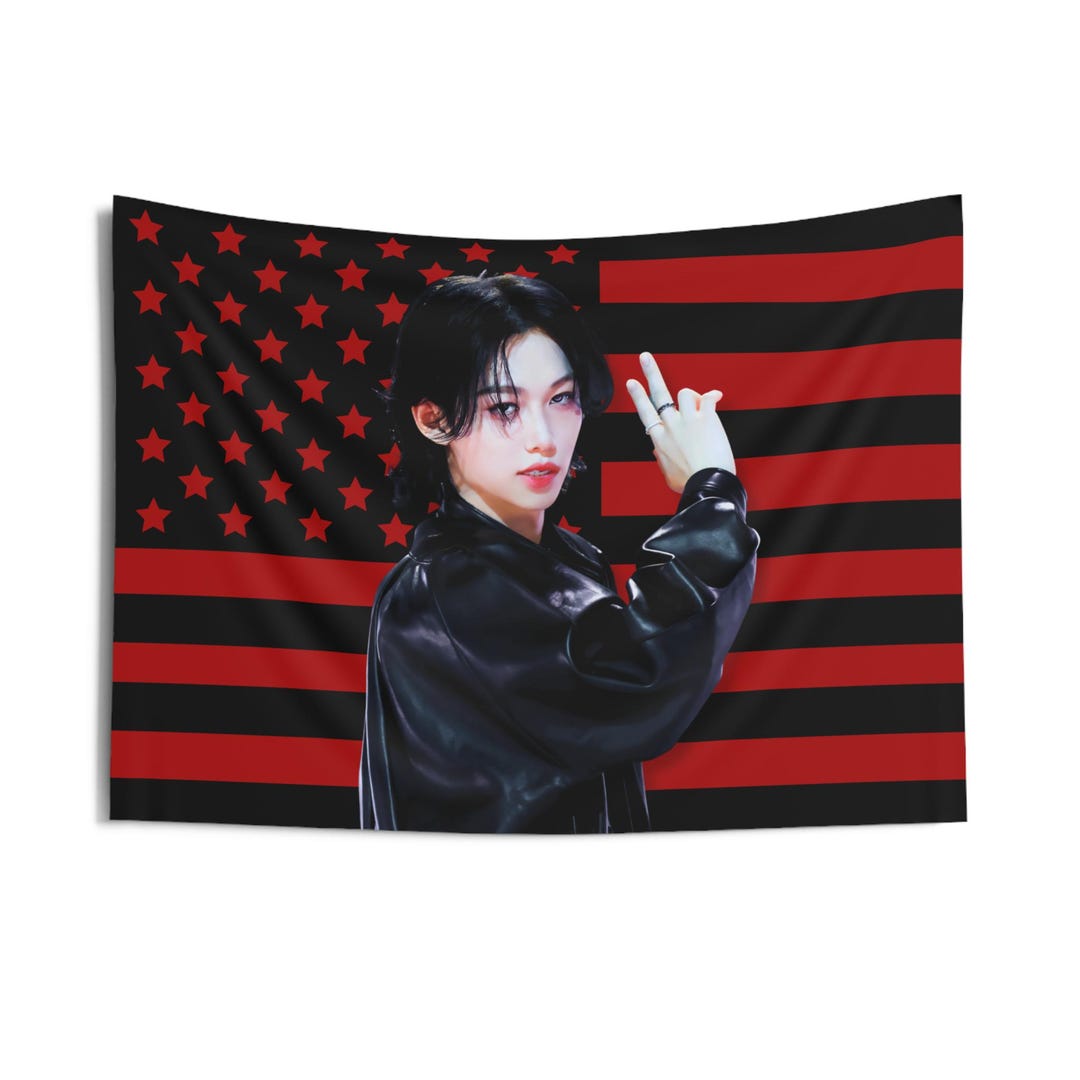 Skz Felix Red Black America Flag, Stray Kids Members Custom Kpop Flag ...