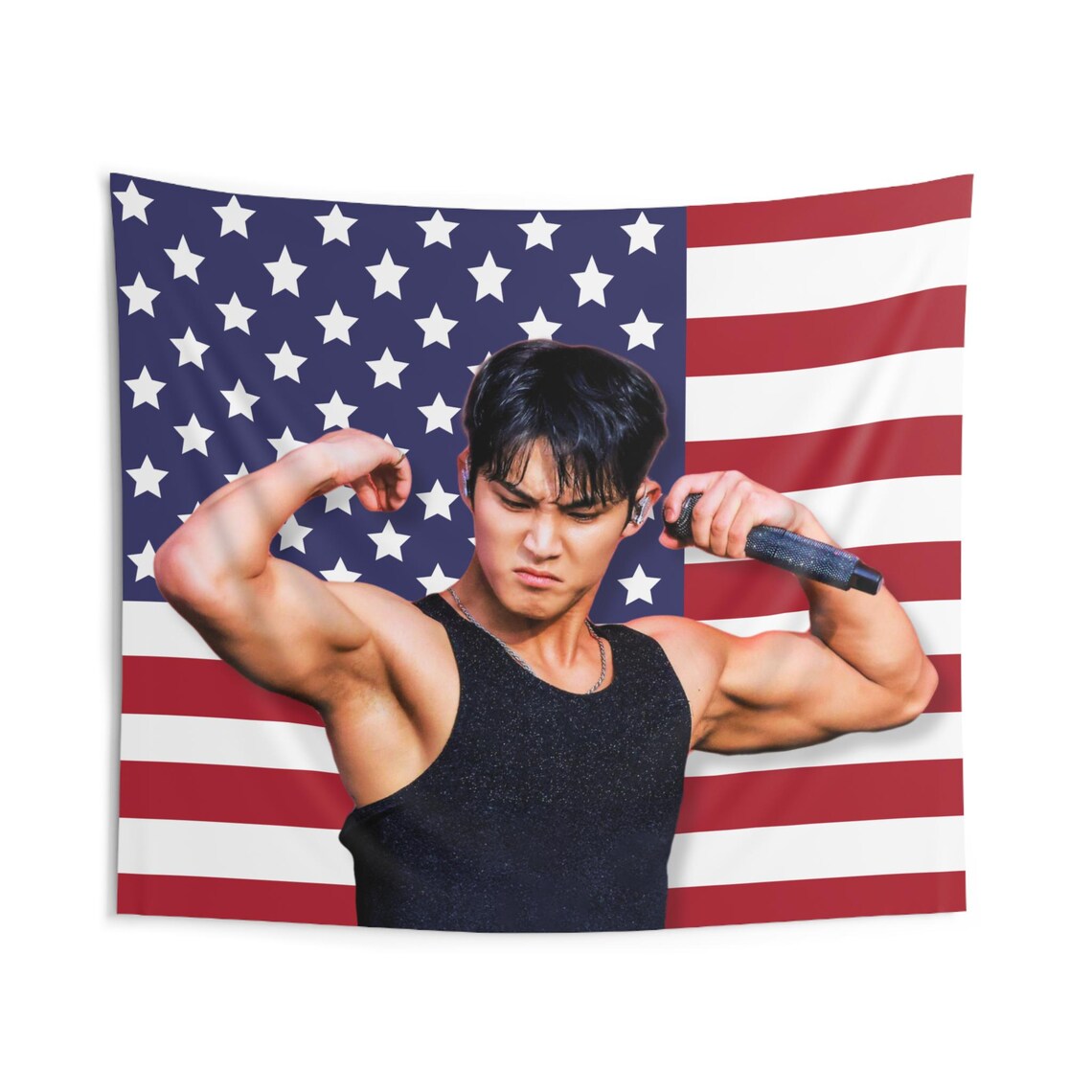 Seventeen Mingyu Buff Arms America Flag, Svt Members Kpop Flag ...