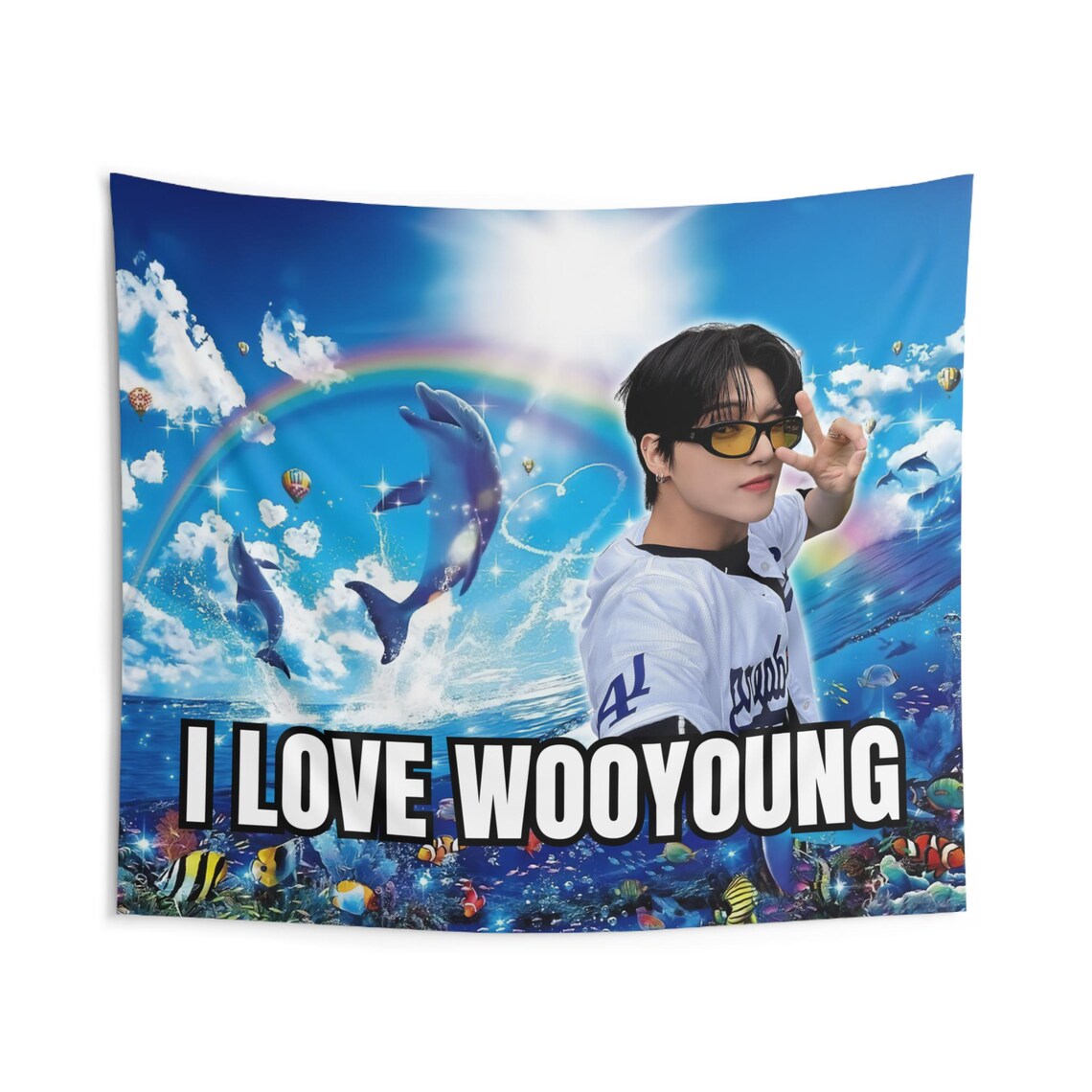 Ateez Wooyoung Dolphin Meme Concert Banner, Ateez Members Kpop Flag ...