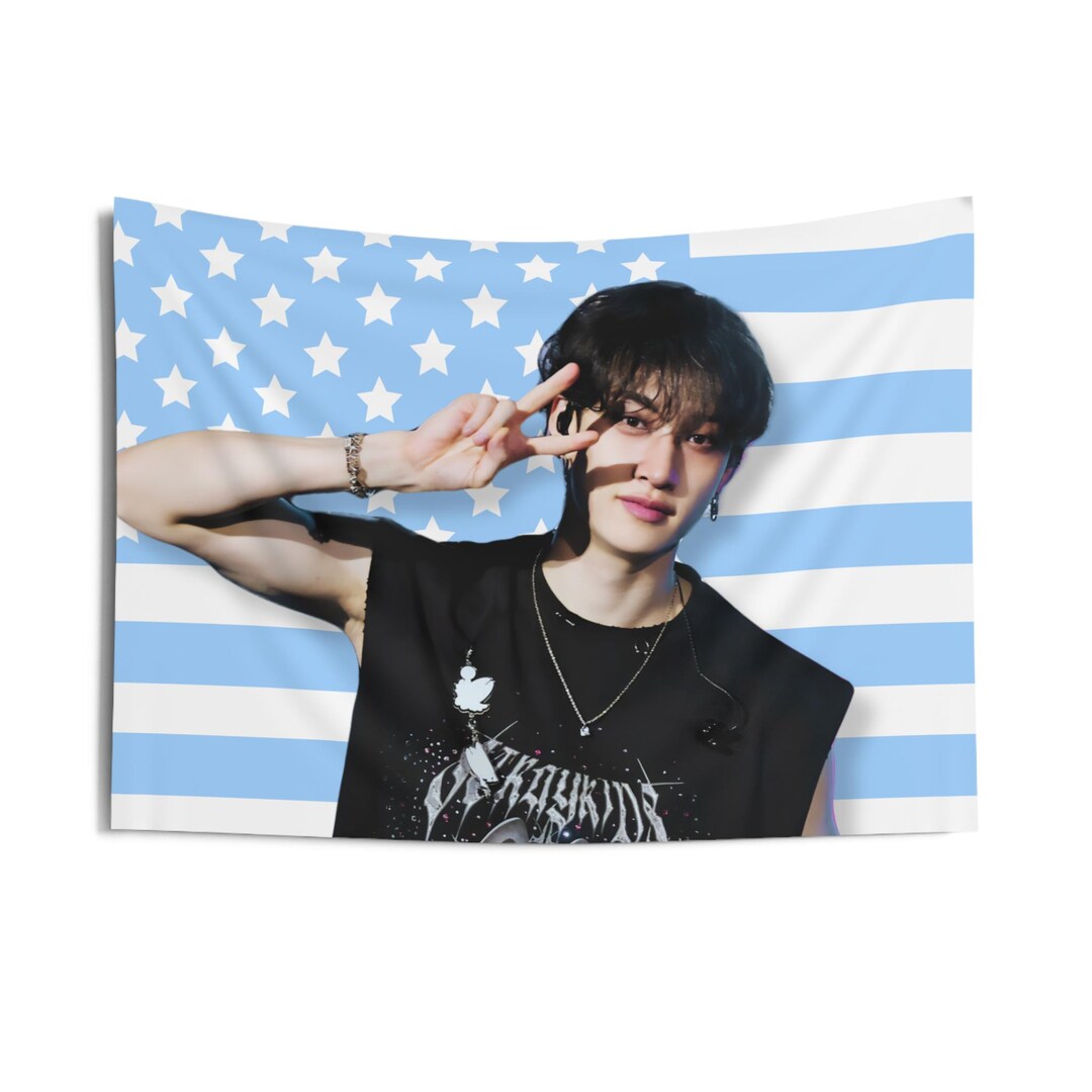 Skz Bang Chan Peace Blue America Flag, Stray Kids Members Kpop Flag ...