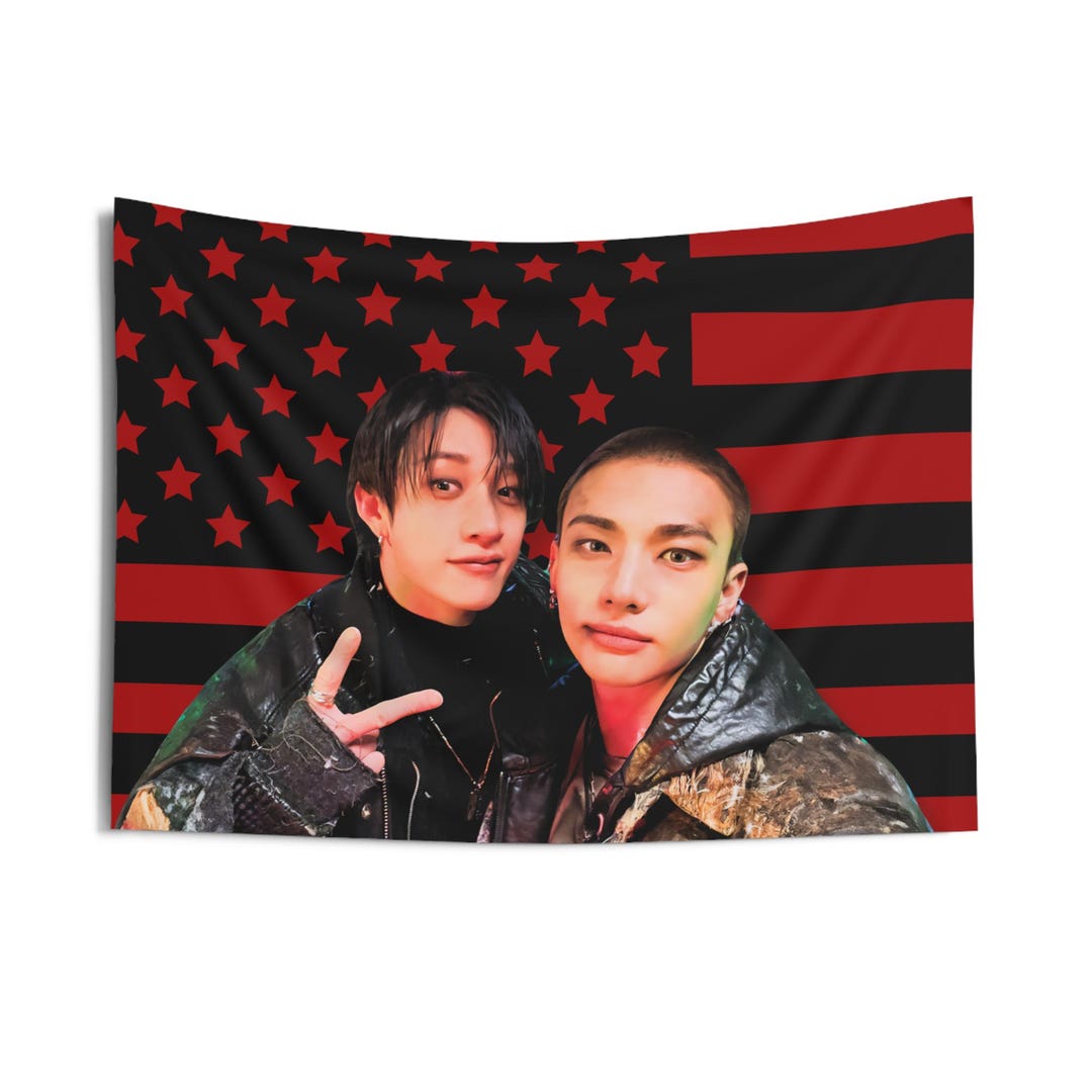 Skz Bang Chan Hyunjin America Flag Banner, Stray Kids Minsung Kpop Flag ...