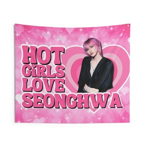 Ateez Seonghwa Pink Hair Hot Girls Banner, Ateez Members Kpop Flag ...