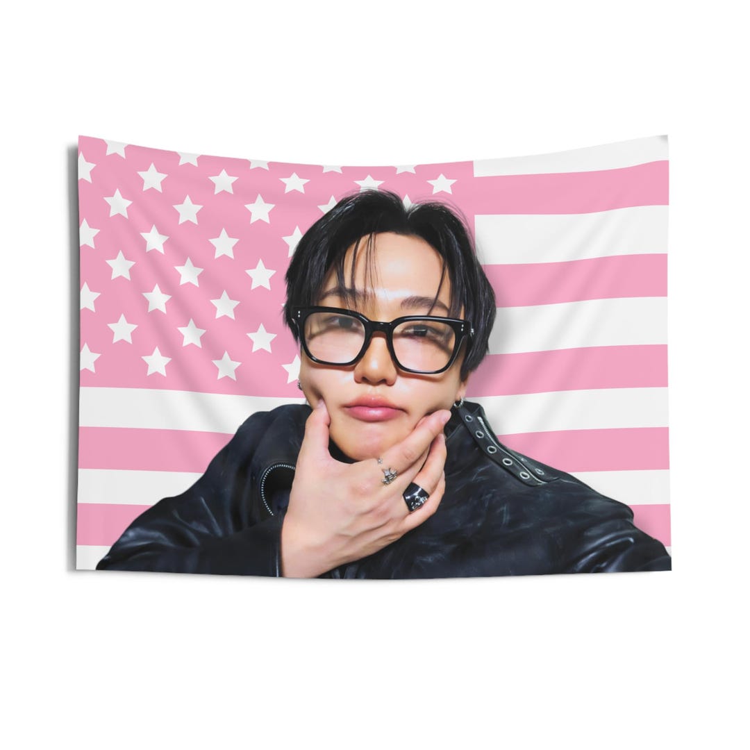 Skz Changbin Cheeks America Flag Banner, Stray Kids Members Kpop Flag ...