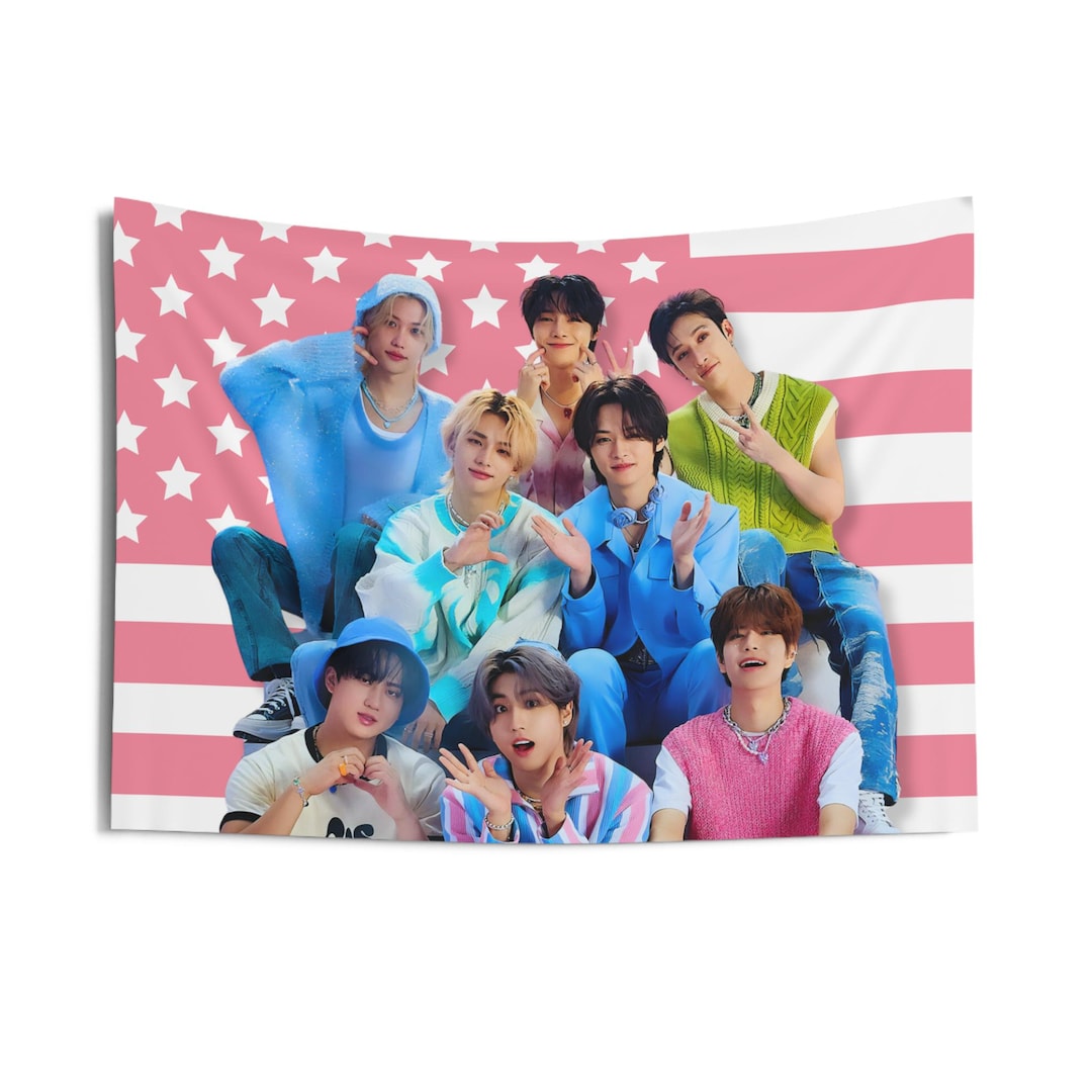Stray Kids Members Pink America Flag Banner, Skz Tour 2024 Kpop Flag ...