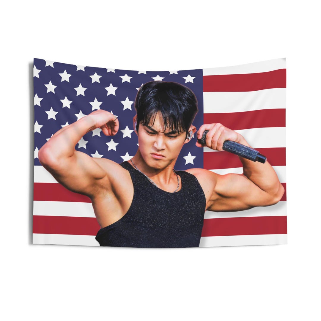 Seventeen Mingyu Buff Arms America Flag, Svt Members Kpop Flag ...
