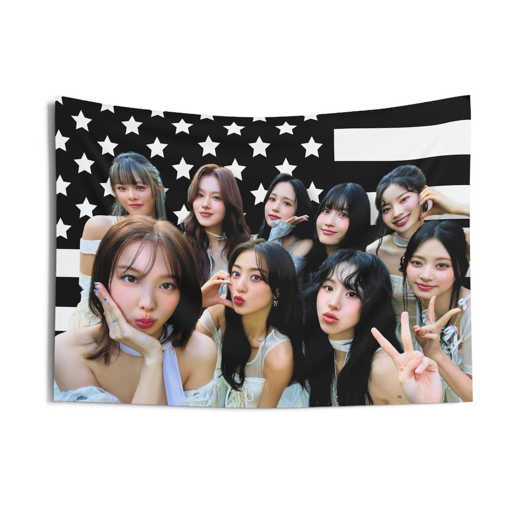 Twice Members Selfie Black America Flag Banner, Twice Tour 2024 Kpop ...