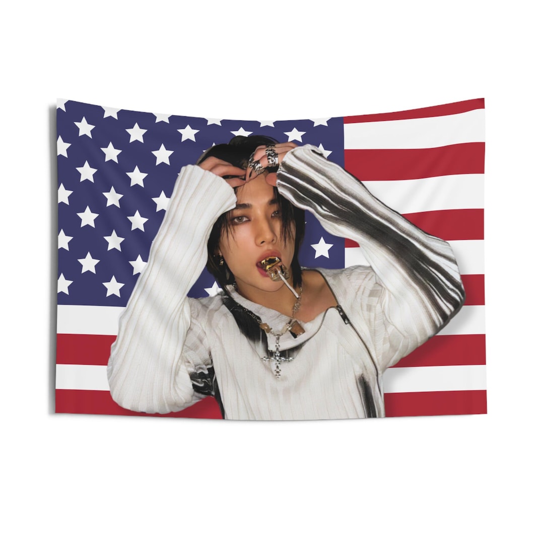 STRAY KIDS Hyunjin America Flag Banner, Skz Tour Kpop Flag, Stray Kids ...