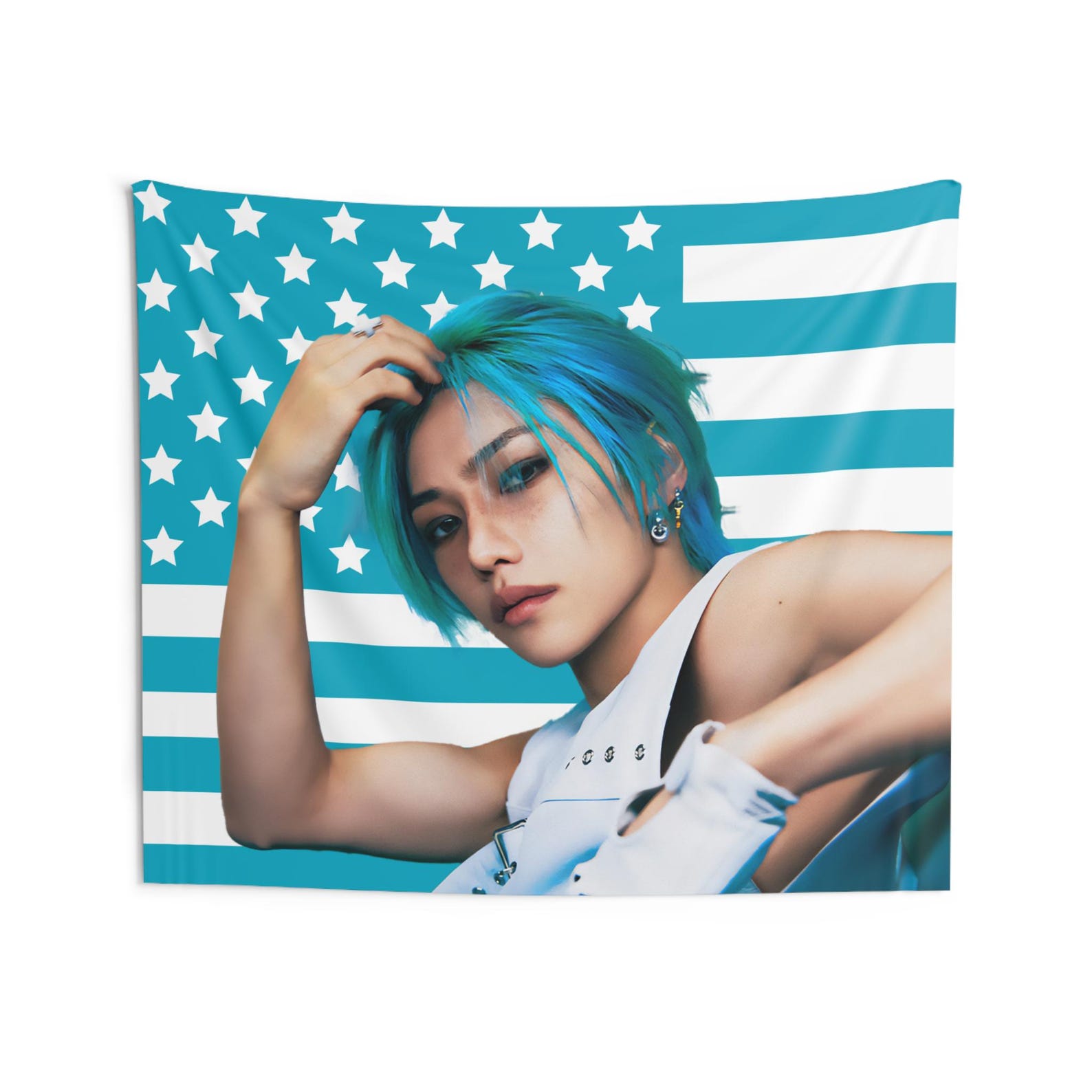 SKZ Felix Blue Hair Flag Banner, Straykids Felix Kpop American Flag ...