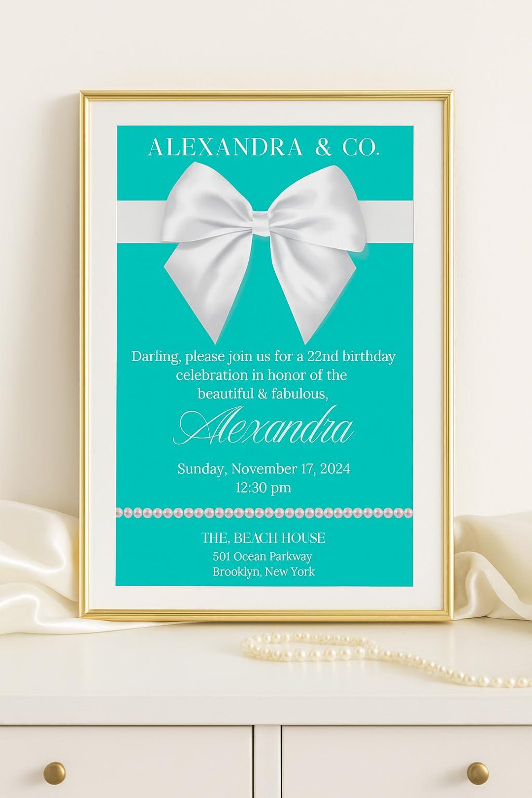 Tiffany Blue Inspired Invitation | Blue Bow Party Invite | Elegant ...