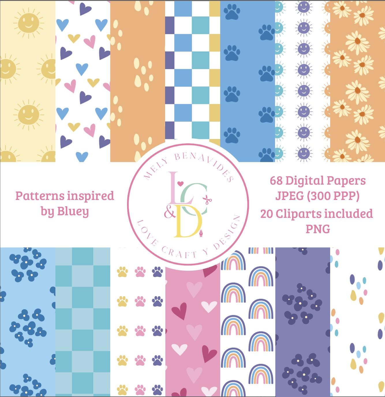 Digital Papers Inspired by Bluey. High Resolution. JPG and PNG Cliparts ...