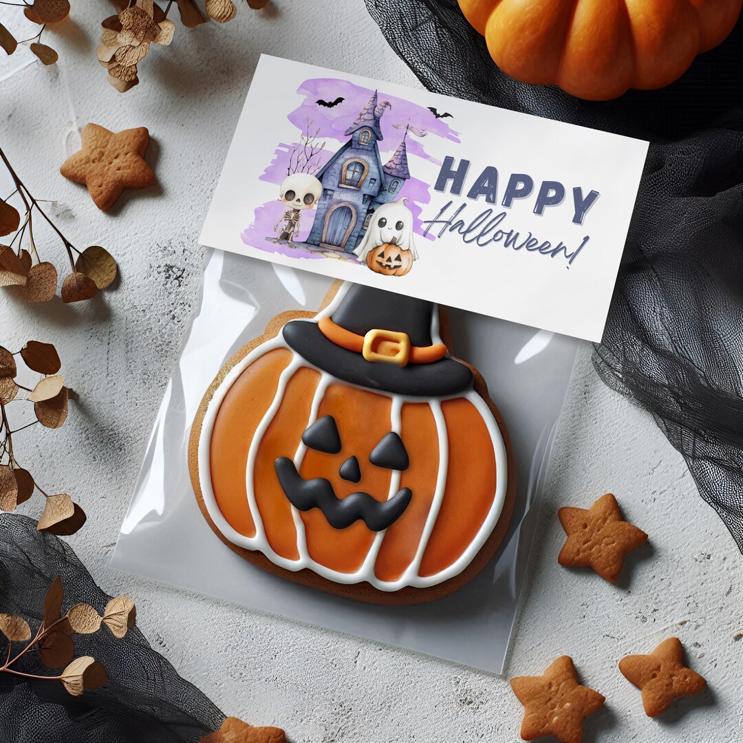 Editable Halloween Treat Bag Topper Template in Canva | Printable 2x3.5 ...