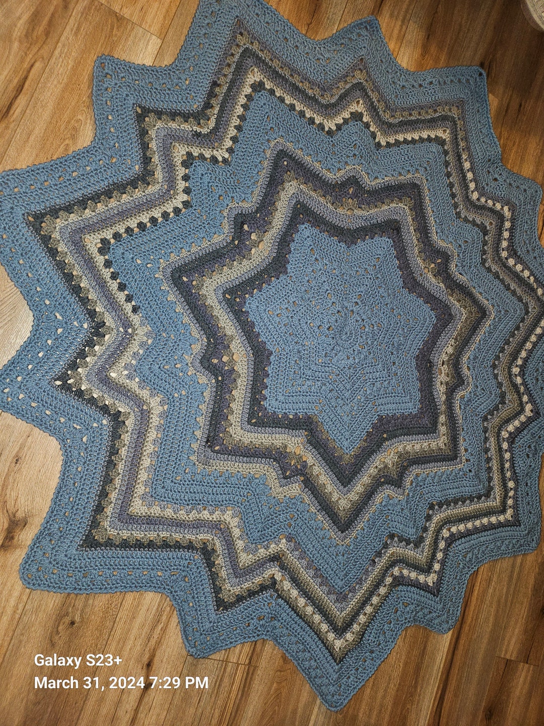 Blue Crochet Super Star Afghan With 14 Points About 64 Inches Across ...