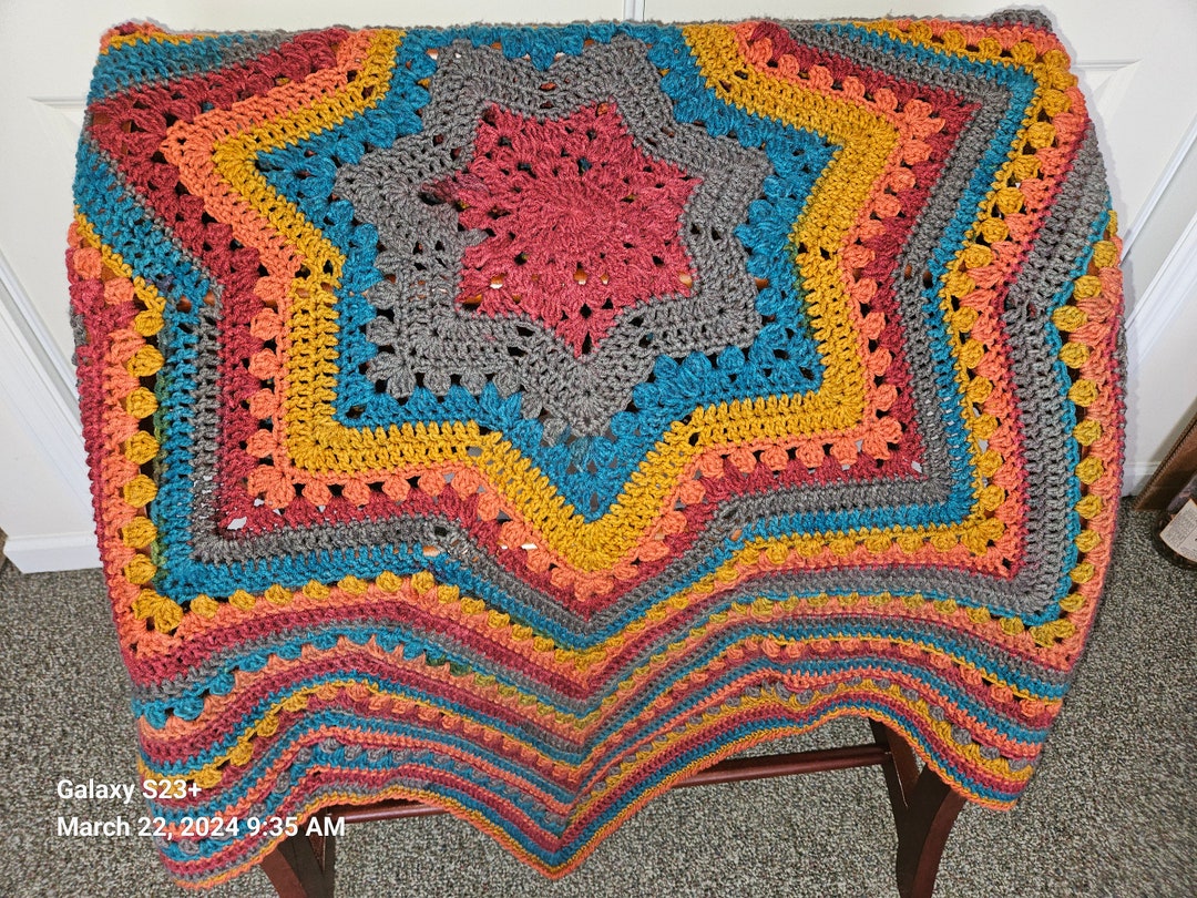NEW Multi Color Crochet Star Afghan - Has 7 Points and is About 60 ...