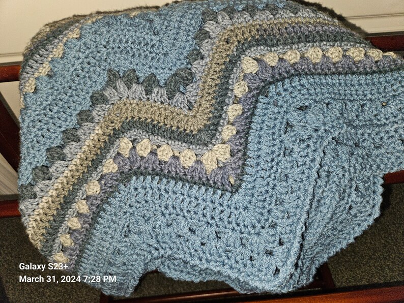 Blue Crochet Super Star Afghan With 14 Points About 64 Inches Across ...