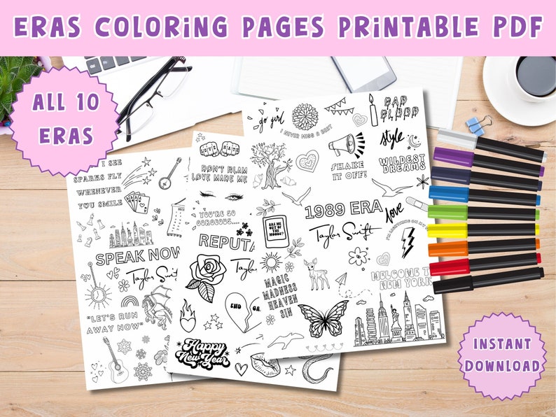 Eras Tour Coloring Book Pages Printable PDF Instant Download Swift - Etsy
