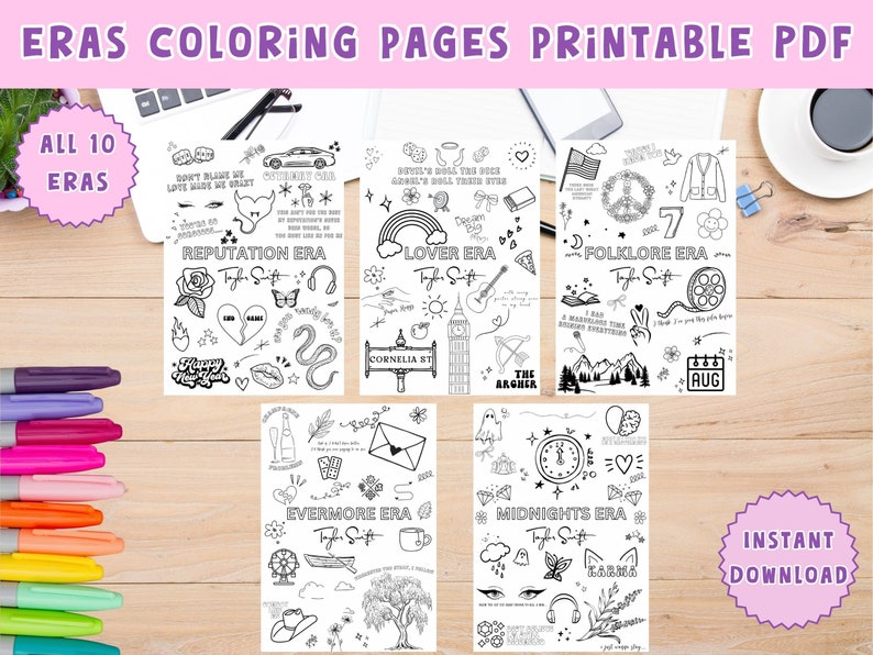 Eras Tour Coloring Book Pages Printable PDF Instant Download Swift - Etsy