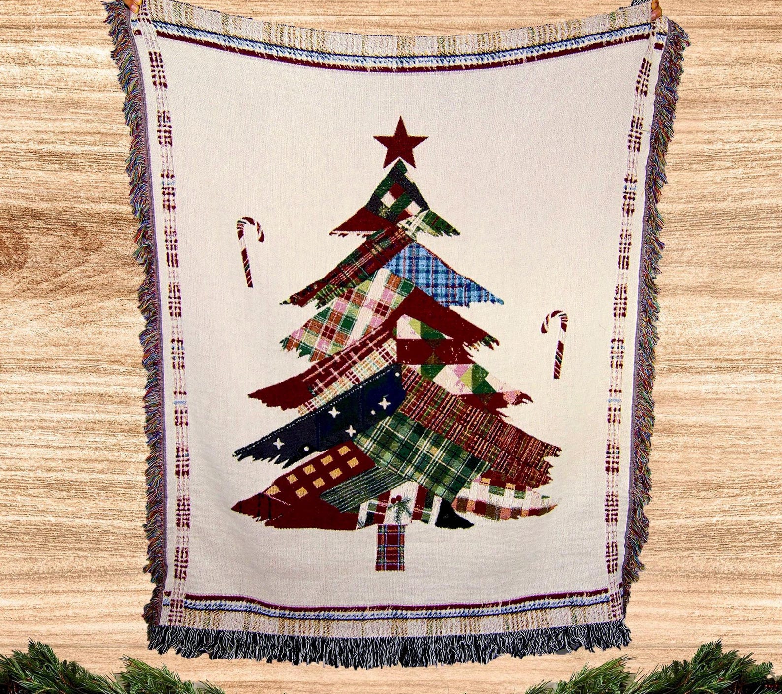 Plaid Christmas Tree Woven Blanket: Patchwork Quilt Inspired Holiday ...