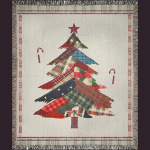 Plaid Christmas Tree Woven Blanket: Patchwork Quilt Inspired Holiday ...