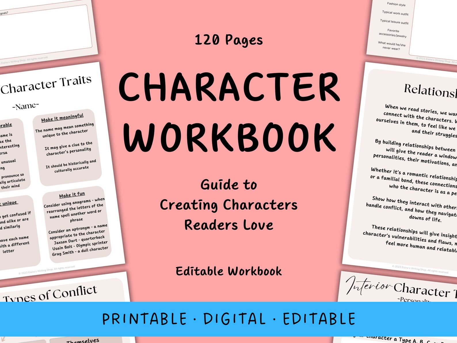 Character Development Workbook Editable Character Profile Novel Writing ...