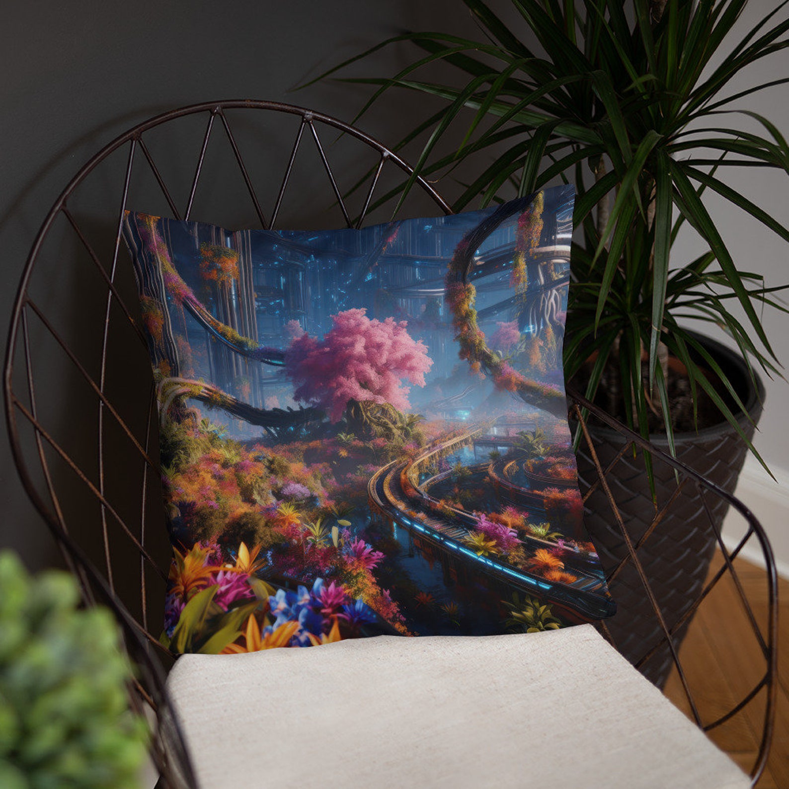 Neo-nature Railway: A Vibrant Tree Arch in a Stark, Futuristic ...