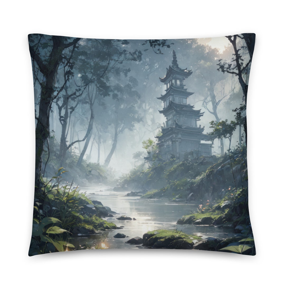 Zen Harmony Pillow: A Japanese Temple Symbolizes Elegance and Calm. - Etsy