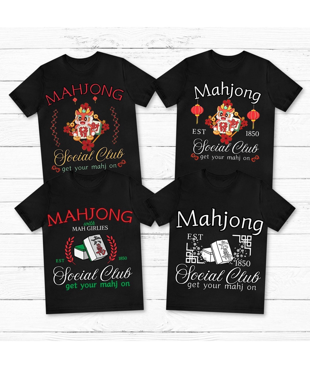 Group Mahjong T-shirt, Matching Mahjong Player Tee, Mahjong Group Tee ...