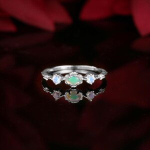 Oval Cut Opal Moonstone Ring Moissanite Rose Gold Engagement Ring Delicate Dainty Anniversary ...