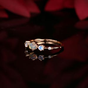 Oval Cut Opal Moonstone Ring Moissanite Rose Gold Engagement Ring Delicate Dainty Anniversary ...