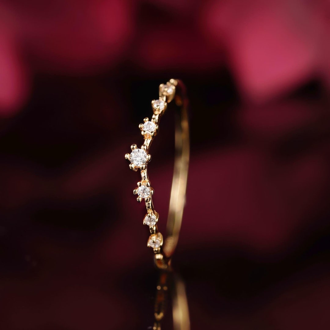 Curved Wedding Band Solid Gold Matching Ring Chevron Stackable Ring Vintage Stacking Ring Unique ...