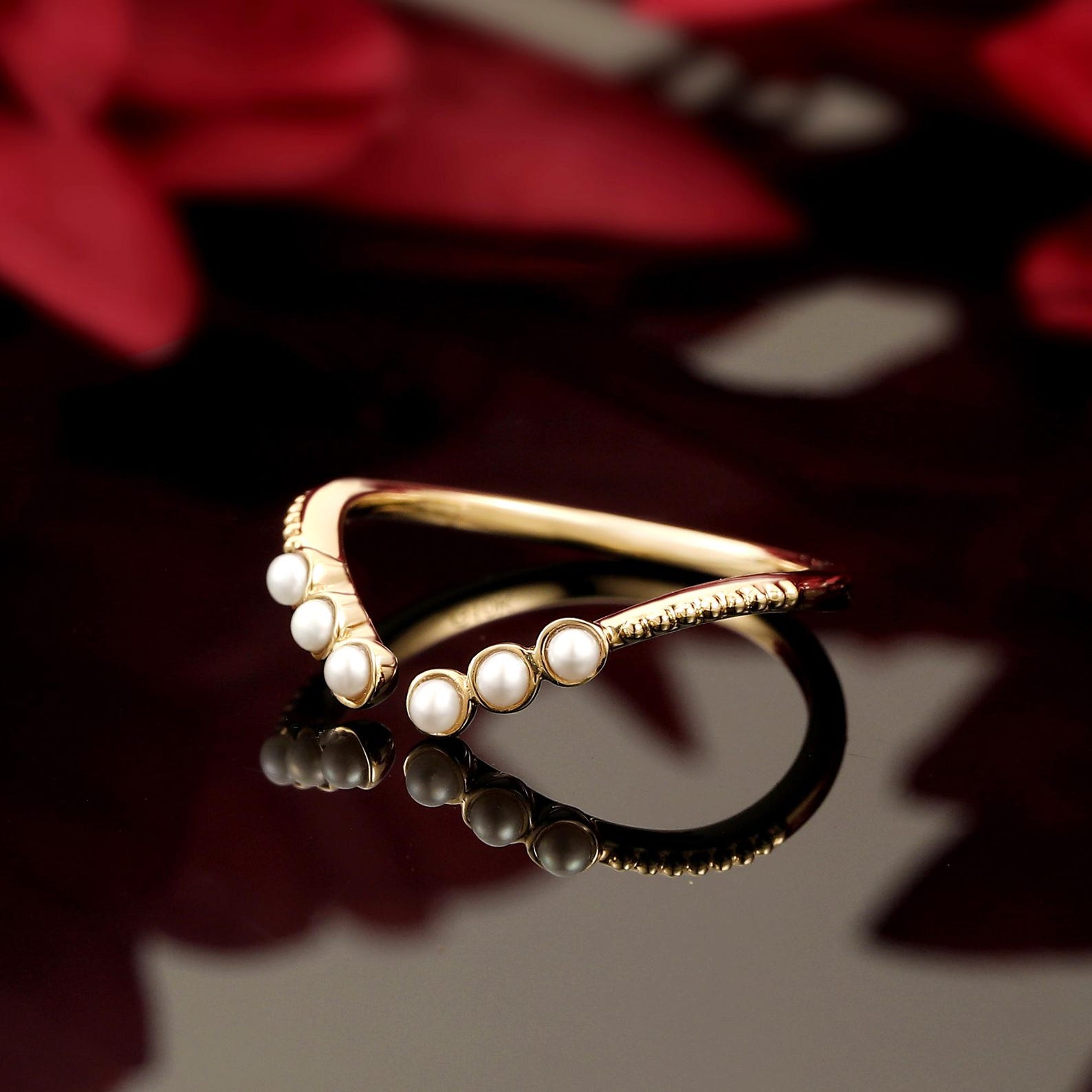 Open Wedding Band, Freshwater Pearl Ring, Curved Wedding Band, Yellow ...