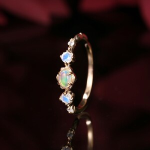 Oval Cut Opal Moonstone Ring Moissanite Rose Gold Engagement Ring Delicate Dainty Anniversary ...