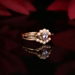 Pear Shaped Tanzanite Bridal Set Vintage Engagement Ring Rose Gold ...