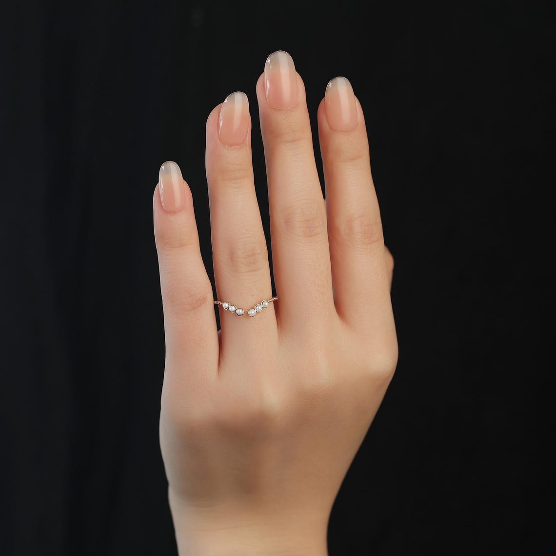 Open Wedding Band, Freshwater Pearl Ring, Curved Wedding Band, Yellow ...