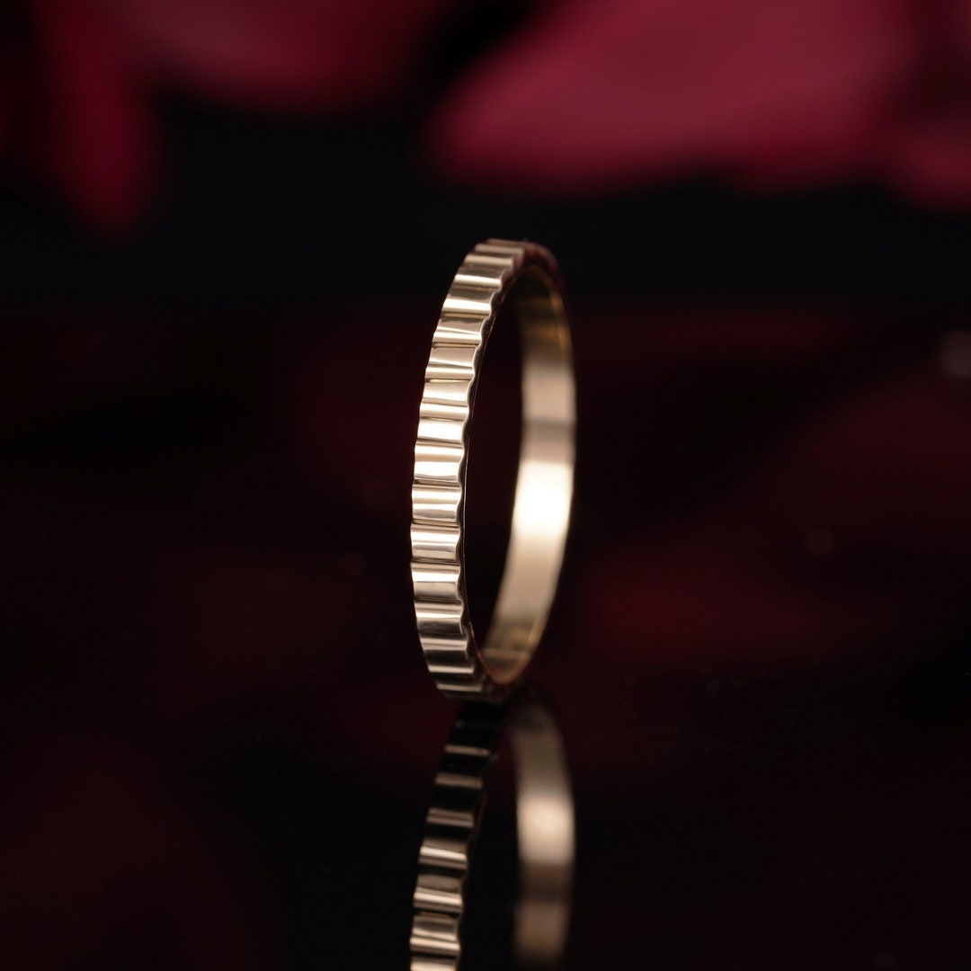 Linear Textured Ring Unique Wedding Band Chunky Wide Band Alternative Matching Ring Handmade ...