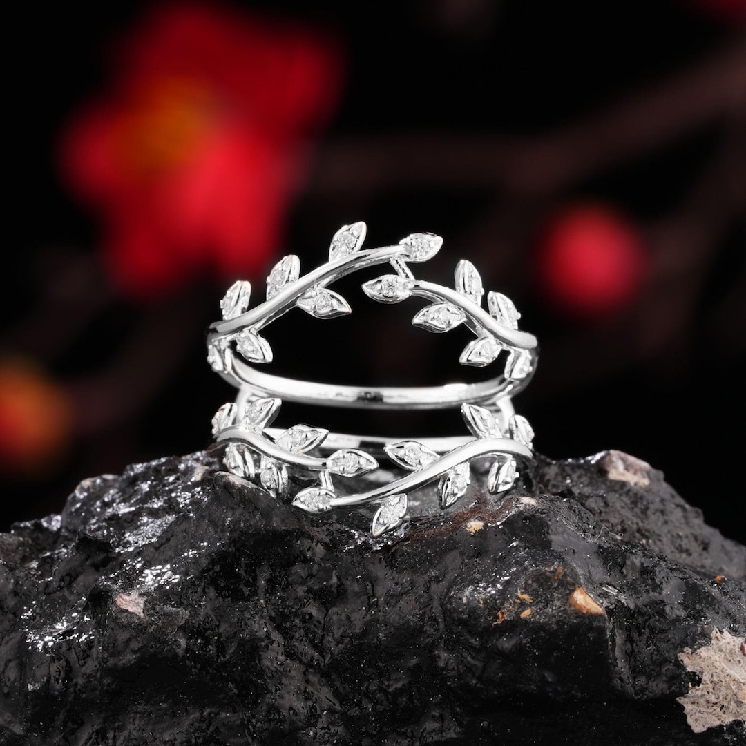 Nature Inspired Twig Vine Ring Enhancer Wedding Band Double Curved Matching Ring Diamond Chevron ...
