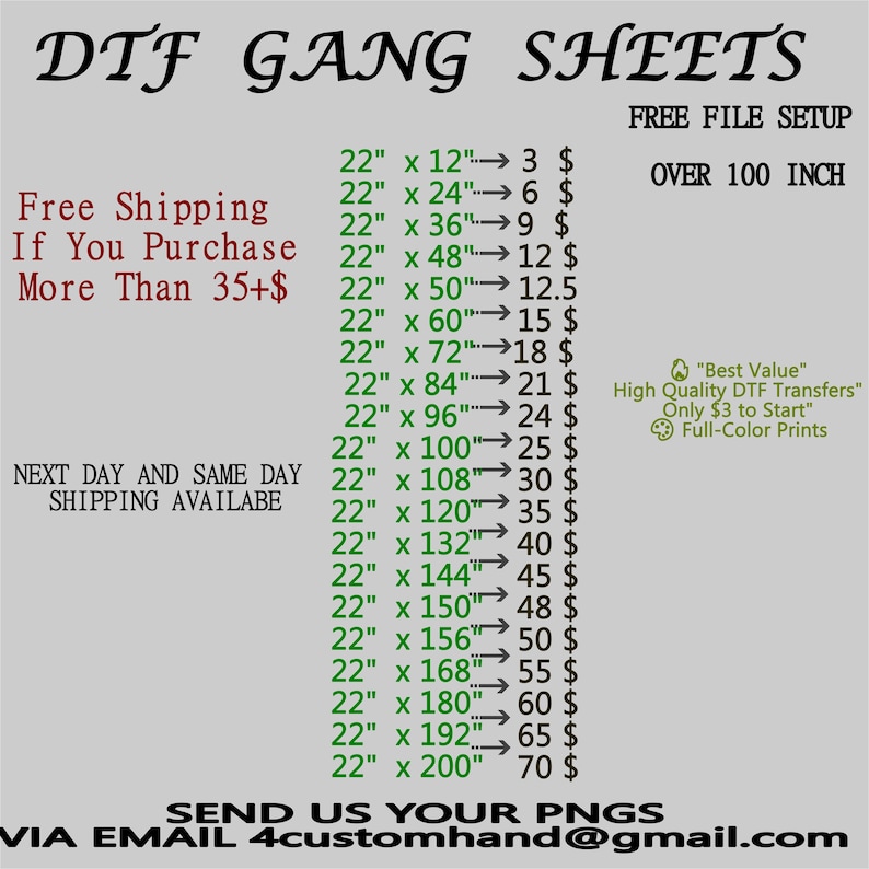 DTF Gang Sheet, DTF Transfers Gang Sheets, Custom Heat Transfers, Bulk ...