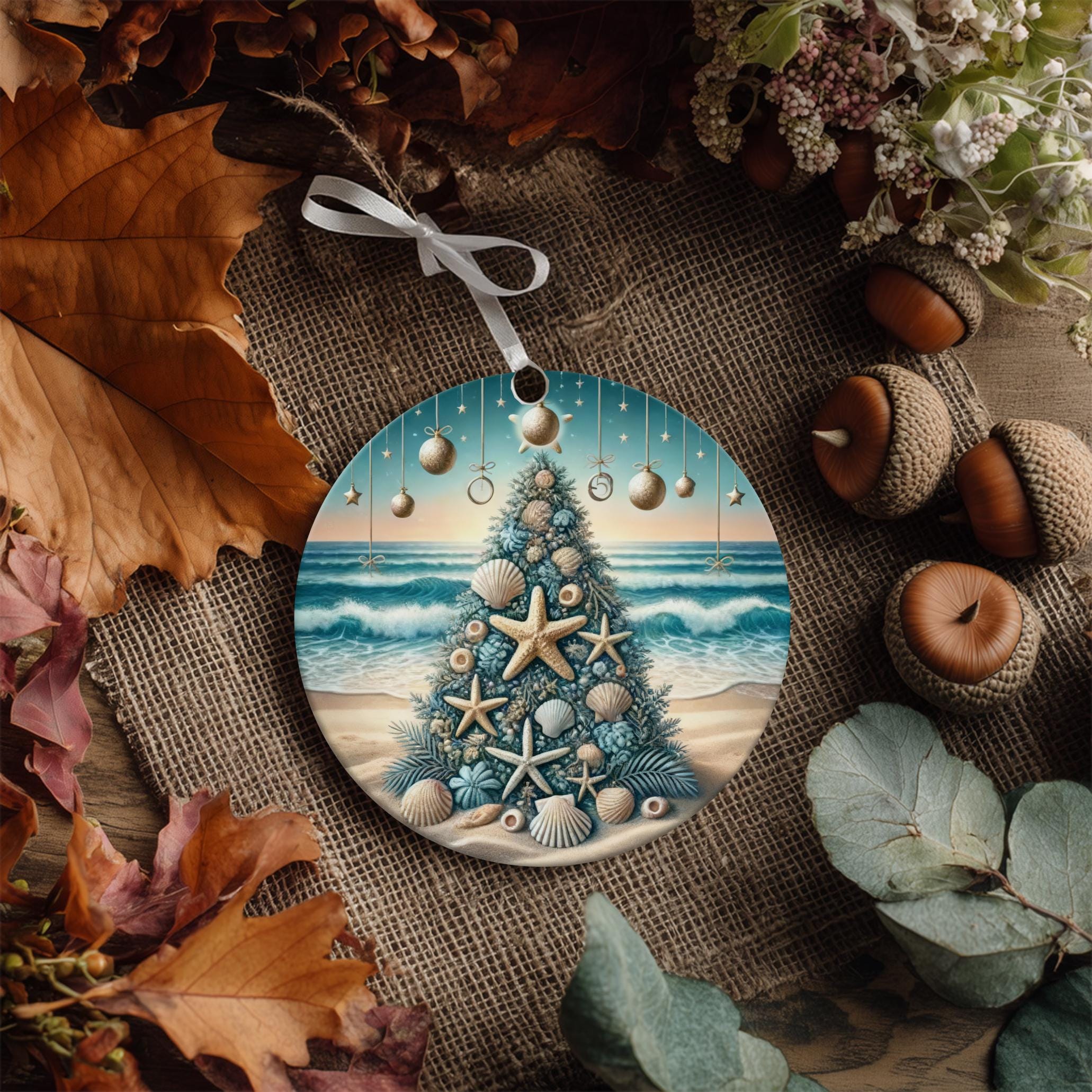 Beach Themed Christmas Ornament, Featuring a Seashell and Starfish Tree ...
