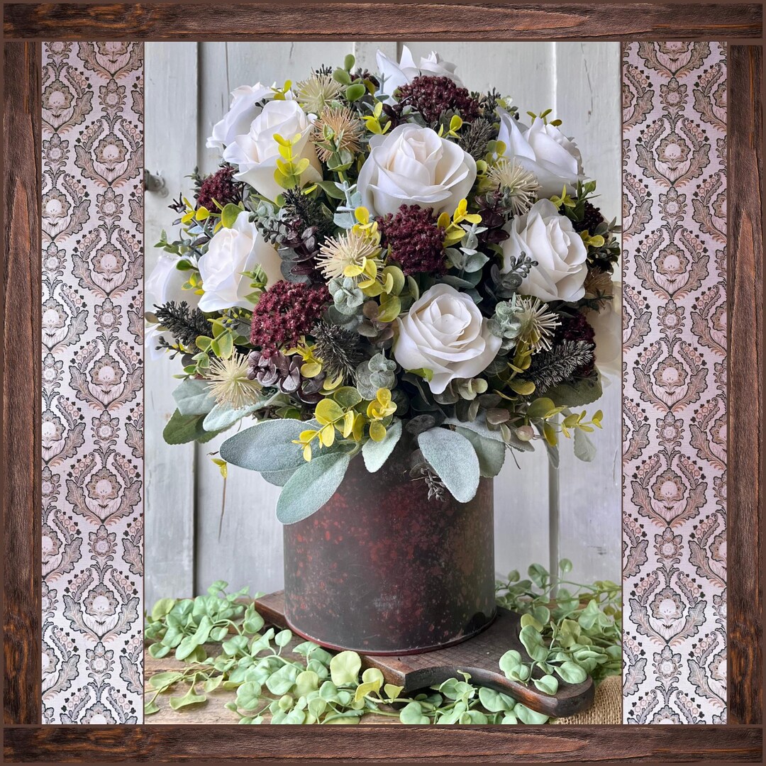 Vintage Table Centerpiece | Retro Round Table Decor With Faux Flowers ...