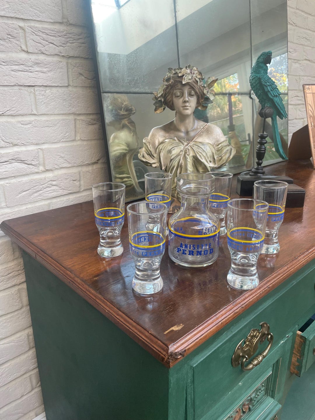 A Pernod Anisette Water Jug and Six Matching Glasses - Etsy