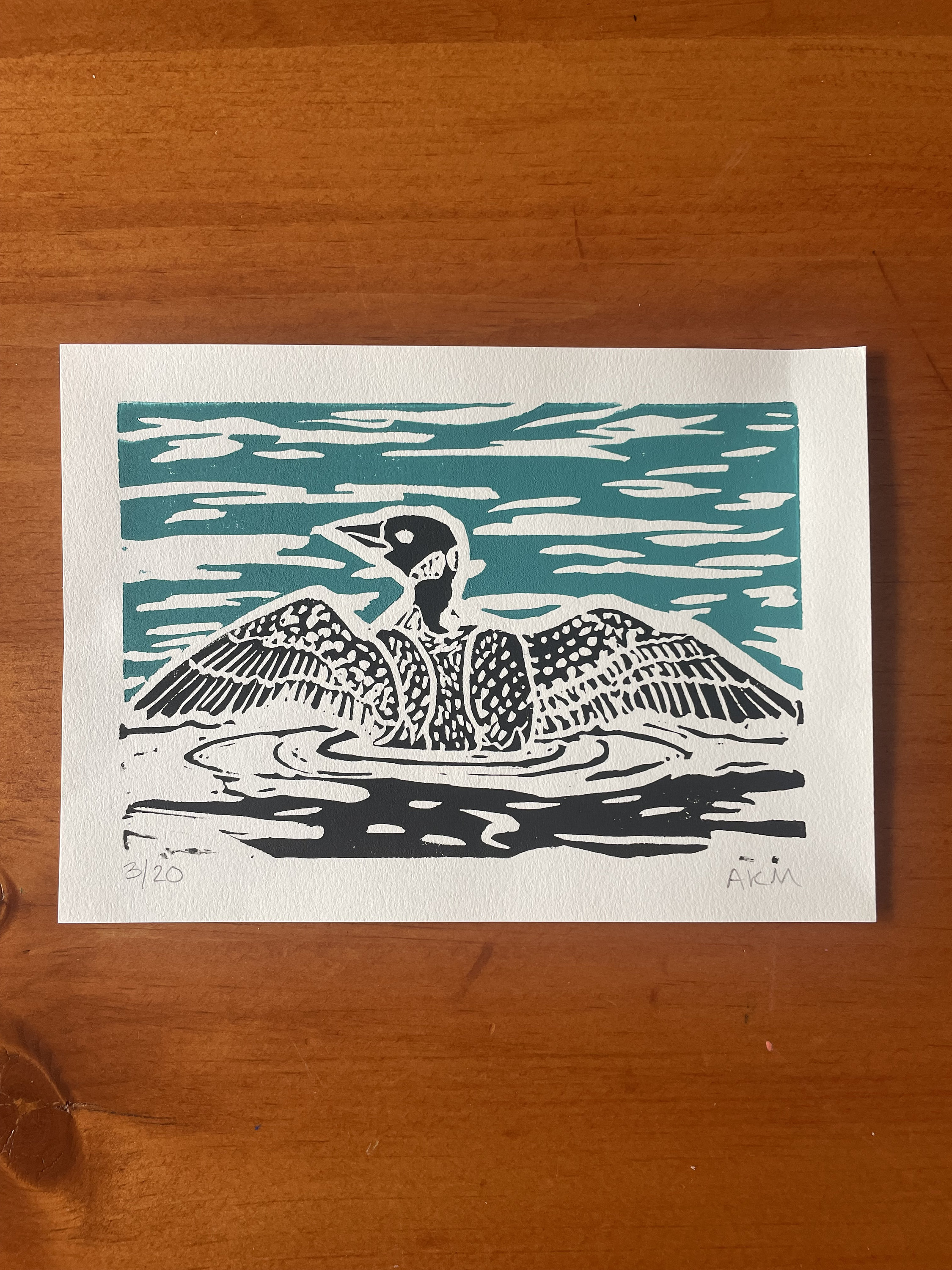 Loon on the Lake | Original Linocut Block Print | 5