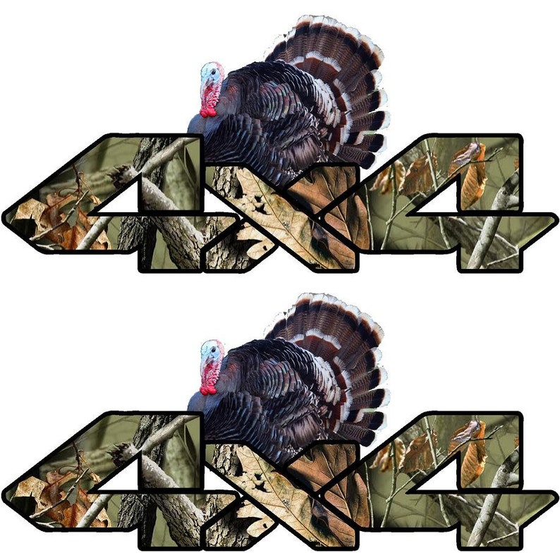 2 Laminated Camo 4x4 With Turkey Truck Bedside Decals Turkey Hunting ...