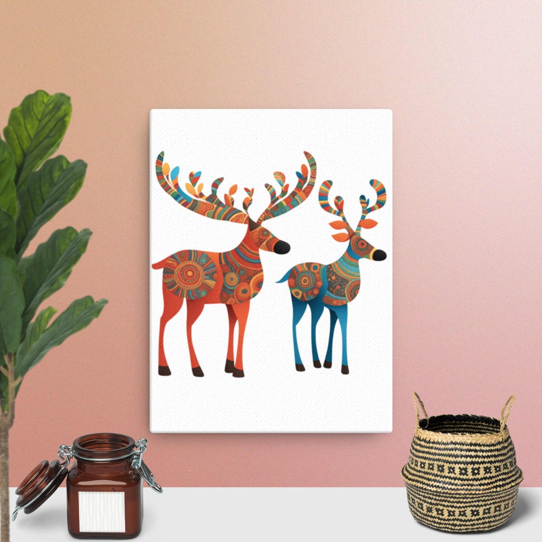 Two Reindeer Thin Canva Christmas Wall Decor Reindeer Poster - Etsy