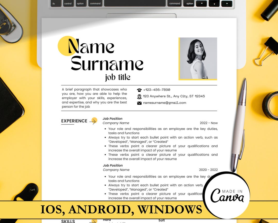 Modern Resume Template | Clean & Professional Design | With Photo ...