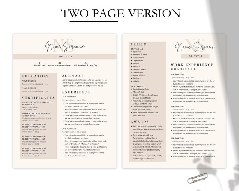 Aesthetic Resume Template | Creative CV Design (canva, PDF) - Etsy