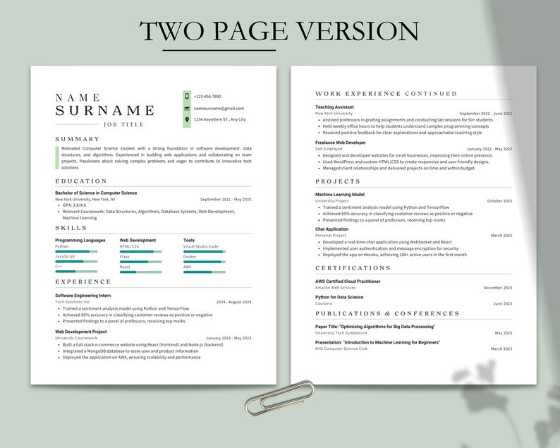 Modern Student Resume Template Pack | Canva-editable + Bonus Resources ...